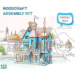 Wewinn 3D Wooden Puzzles Laser Engraving DIY Safe Assembly Constructor Kit Toy for Teens and Adults (F3 Villa)