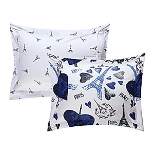 Chic Home Le Marias 9 Piece Reversible Comforter Paris is Love Inspired Printed Design Bed in a Bag-Sheet Set Decorative Pillows Shams Included Size, Queen, Navy