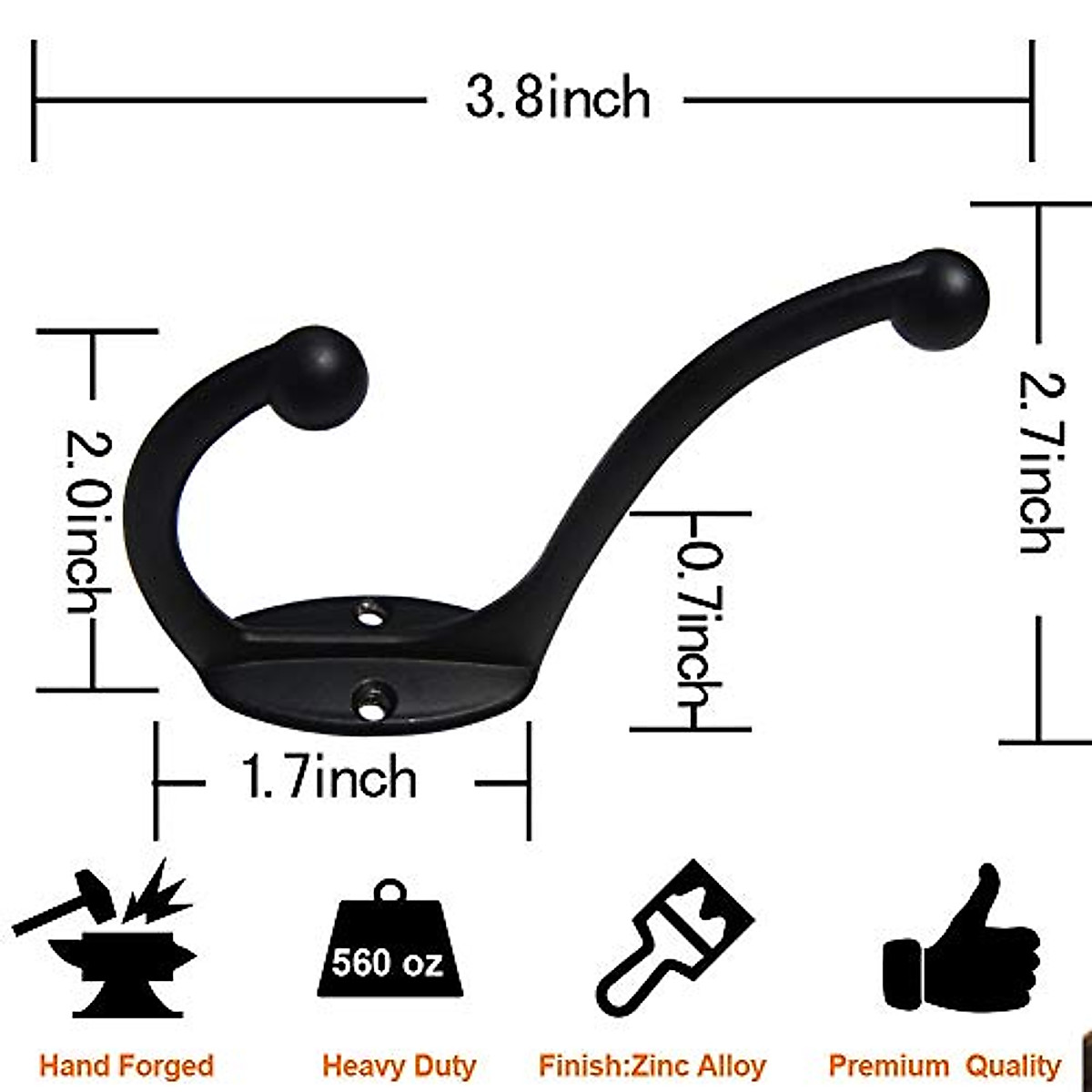 Coat Hooks 10 Pack Wall Mounted Hooks Metal Hooks Dual Robe Hook Rustic Hooks Retro Double Hooks Coat Hanger and Screws for Coat/Backpack/Bag/Towel/Key/Cap