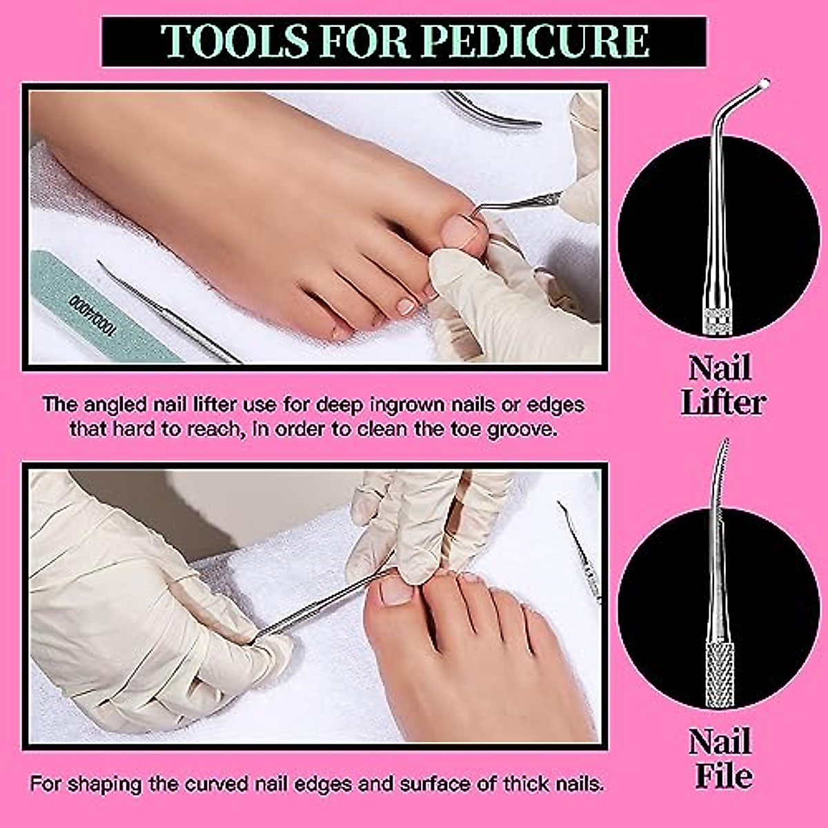 FANDAMEI Nail Care Tool Kit, Nail Files 100/180, Nail Buffer Block, Cuticle Nippers, Cuticle Trimmer, Cuticle Pusher, Nail Lifter for Ingrown Toenails, Nail Tools, Nail Kit, Pedicure & Manicure Tools