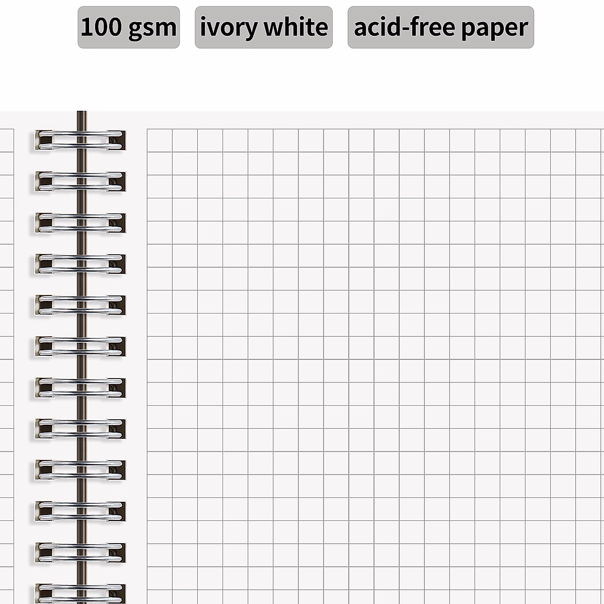 HULYTRAAT Large Graph Ruled Wirebound Spiral Notebook, 8.5 x 11 Inches, 5 X 5 Graph Ruled (5 sq/in) Paper Pad, Premium 100gsm Ivory White Paper, 128 Squared/Grid Pages per Notebook (Pack of 2)