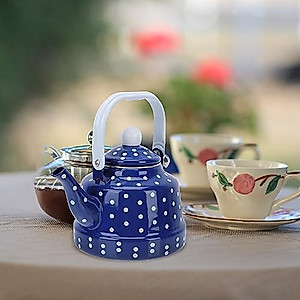 Luxshiny 1pc Household Water Kettle Stainless Steel Teapot Dot Enamel Tea Kettle Heating Teapot with Steel Handle Blue 1.7L