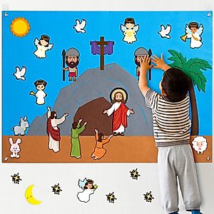 WATINC 42Pcs Easter He is Risen Jesus Crucifixion Resurrection Felt Story Board Set Christian Storytelling Party Supplies Preschool Early Learning Play Kit for Toddlers Kids