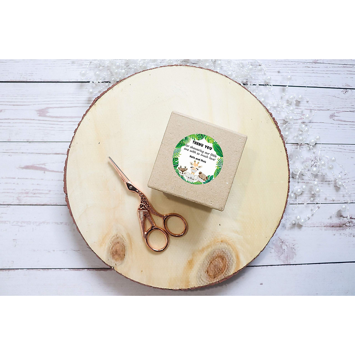 Baby Shower Favors Custom Stickers - Set of 36 Personalized Baby Shower Thank You Gifts Self Adhesive Flat Sheet 2 Inch Round Labels for Drive by Baby Shower Favors Jungle Animals Theme