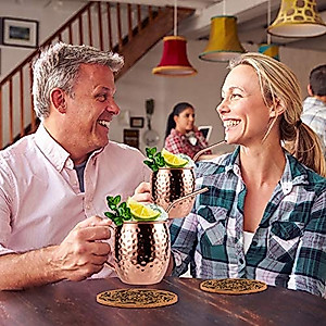 Eligara Moscow Mule Copper Mugs Set of 4 (16 oz), 100% Handmade Pure Copper Cup, Make Any Drink Taste Better. Gift Set: 1 Shot Glass 4 Straws and 4 Coasters (Classic - Cork Coaster)