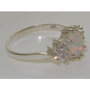 LetsBuyGold 925 Sterling Silver Cubic Zirconia and Real Genuine Opal Womens Band Ring - Size 7