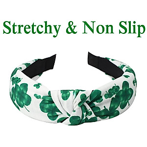 Budsmile Shamrock Headbands for Women Girls Gifts St. Patrick's Day Hairbands Lucky Green Non Slip Hair Hoop Bow Knotted Wide Yoga Hair Band Hair Accessories