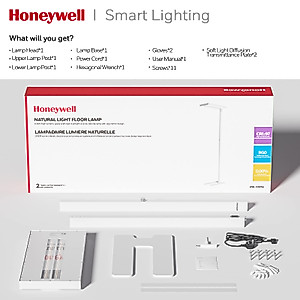 Honeywell LED Floor Lamp Modern - 02E Pro Sunturalux™ Eye Caring Standing Light, 10040LM Dimmable Reading Tall Lampara for Home Office Living Room Bedroom,100W,4000K Natural Daylight