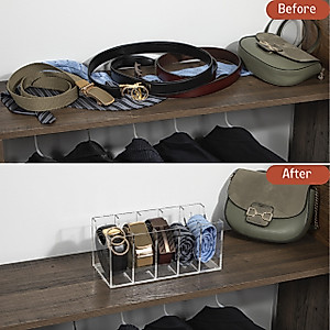 PROKTIK Acrylic Belt Organizer - 5 grid Belt Holder – Wall Mount Belt Storage – Tie and Belt Organizer for Closet and Drawer – Belt Display - Organizer for Belts, Ties, Watches, Cosmetics, Underwear