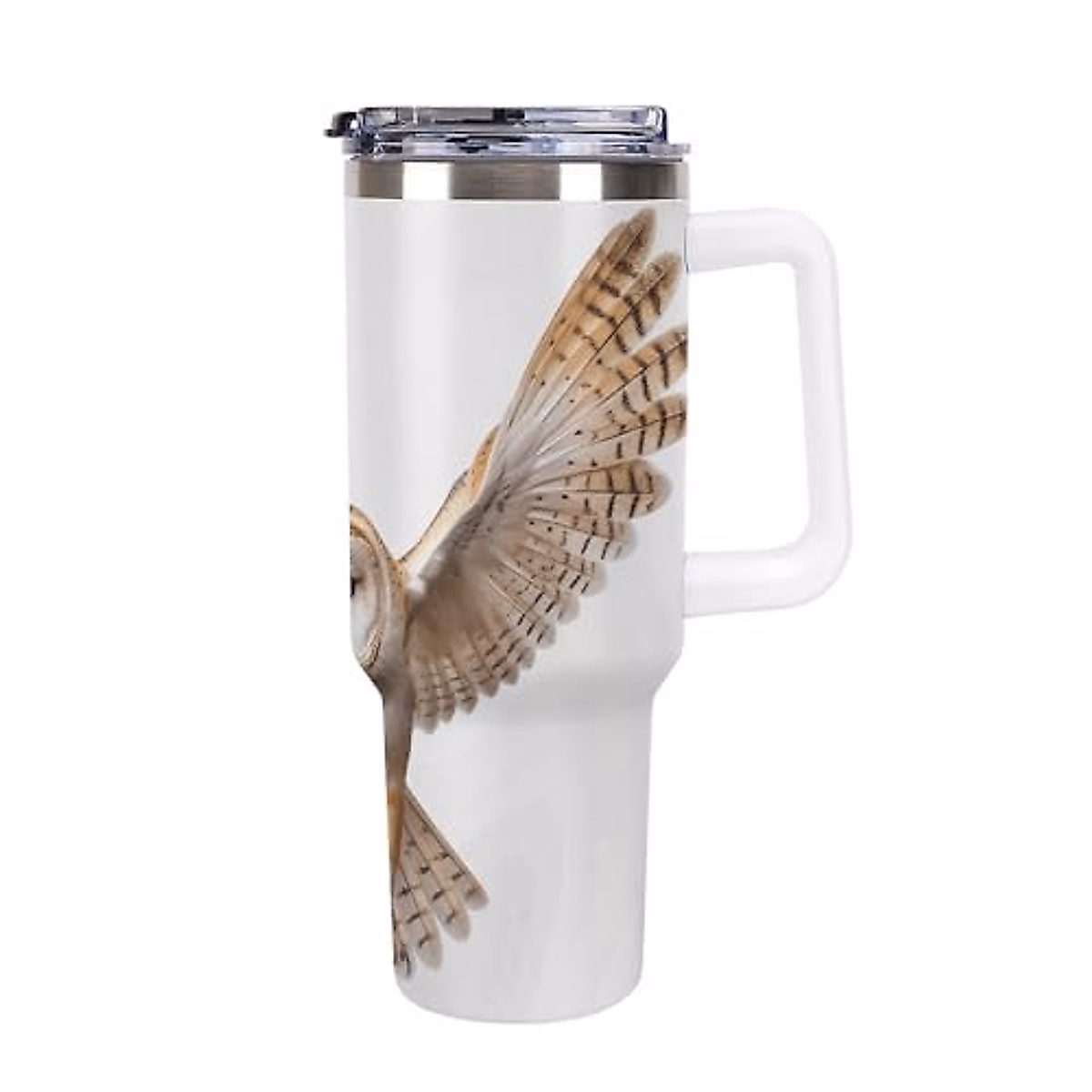 LLUTSNTH 40 Oz Vacuum Tumbler with White Handle Leakproof Insulated Tumbler A Barn Owl Stainless Steel Travel Mug with Lid And Straw Coffee Cup Cute Water Bottles Cup Holder Friendly