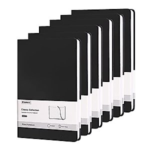Comix 6 Pack Lined Journal Notebooks, 240 Pages, 5.5 x 8.3 inch, Black, A5 Medium Hardcover Notebooks, Classic College Ruled Notebooks for Writing