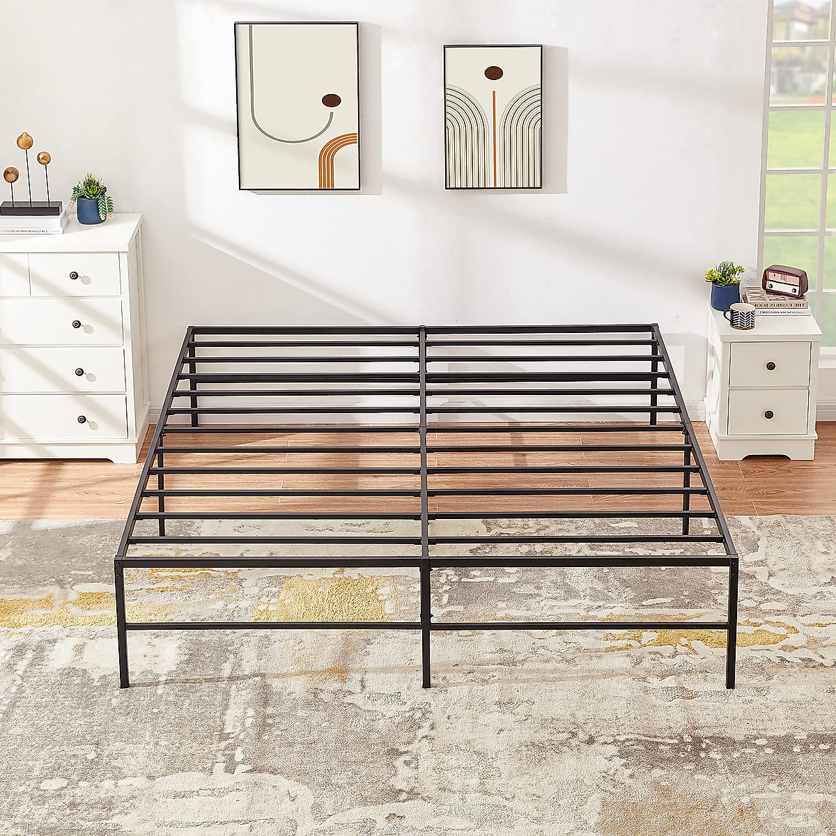 VECELO 18" Metal Platform Tall Bed Frame,Mattress Foundation/No Box Spring Needed/Heavy Duty Steel Slat Support (King Size)