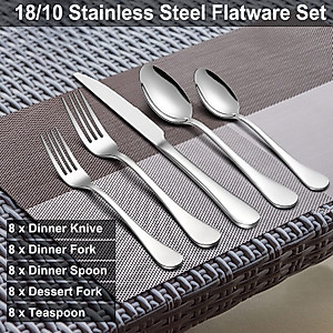 LIANYU Silverware 18/10 Stainless Steel, 18/10 Flatware Cutlery Set Service for 8, 40-Piece Eating Utensils Tableware Set for Restaurant Wedding, Dishwasher Safe, Mirror Polished