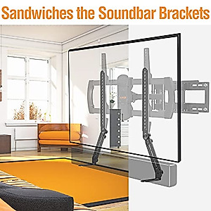 ELIVED Soundbar Mount Bracket Mounting Above or Under TV Tool-Free Knob Adjustable with Detachable Extension Arms, Universal TV Mounting Hardware Kit Includes M4 M5 M6 M8 Screws