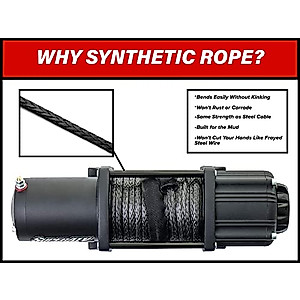 SuperATV Black Ops 2500 LB Winch Kit for UTV/ATV | Includes 50 Ft. Synthetic Rope | 12 Volt Winch | 1 HP Motor | Waterproof Seals and Solenoid | 166:1 Gear Ratio