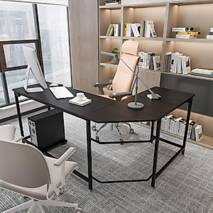 Weehom L-Shaped Desk Black Corner Gaming Computer Desks for Home Office PC Workstation Study Writing Work Table,Wood & Metal, 66 Inch