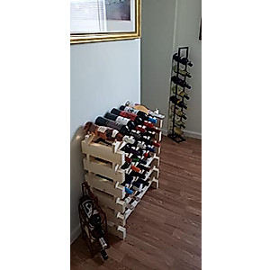 DisplayGifts Modular Stackable Wine Rack Freestanding Wooden Wine Stand Storage Holder, Thick Wood Wobble-Free Natural 36 Bottle Capacity 6 X 6 Rows (Natural - Unfinished)