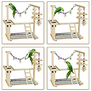 Exttlliy Parrots Bird Playground Birdcage Playstand Play Gym Parakeet Playpen Ladder with Feeder Cup Bird Toys Swing Chew Toy