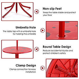 Costzon Kids Table and 2 Chair Set, Ladybug Folding Picnic Table Set with Removable Umbrella for Indoor Outdoor Garden Patio, Gift for Children Boys & Girls