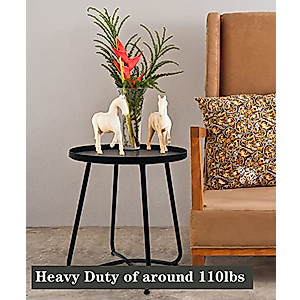 Icerona Outdoor Side Table, Small Round End Table with Tray top, Waterproof Metal Patio Side Table for Garden Balcony Entryway, Easy Assembly
