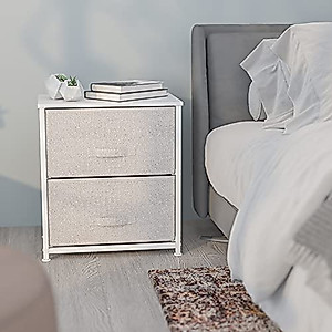Flash Furniture Harris 2 Drawer Storage Organizer - White Cast Iron Frame and Wood Top - 2 Easy Pull Light Gray Fabric Drawers