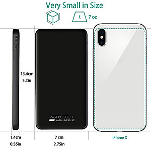 Attom Tech 10000mAh Triple USB Outputs Slim Power Bank Ultra Thin, Mini Portable Charger External Phone Battery Pack Small Dual USB Outlet, Emergency Phone Power Backup