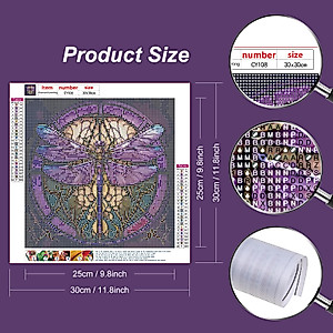 Stalente Diamond Painting Kits for Adults, 5D DIY Diamond Art Kits for Beginners Round Full Drill Diamond Painting for Home Wall Decoration Gift 12×12inch, Dragonfly