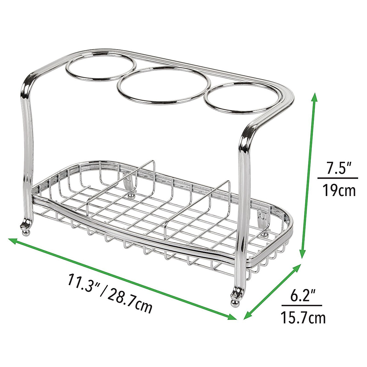 mDesign Steel Bathroom Countertop Hair Tool Storage Organizer Accessory Basket Tray, Vanity Table Holder for Hair Dryer, Straightener, Curling Iron, Styling Products, Hyde Collection - Chrome
