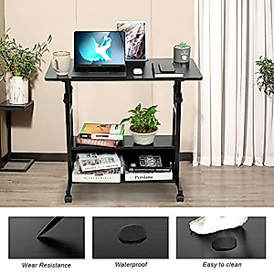 Home Office Desks Standing Adjustable Height Small Laptop Desk with Storage for Small Spaces Computer Table for Couch Bedrooms Mobile Rolling Portable Student Desk on Wheels Modern Uplift Black Desk
