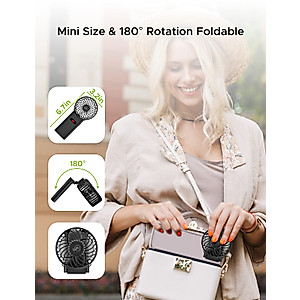Portable Handheld Fan, 4000mAh Rechargeable Battery Operated Small Desk Fan, Neck Fan with Lanyard & LCD Display, Foldable, 4 Speeds Small Fan Suitable for Outdoor/Camping/Travel/Office…