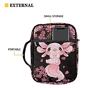 Coloranimal Pink Cherry Blossom Flower Bible Covers Book Cover for Women Girls Christmas Gift Scripture Bible Case Church Bags Protective with Handle and Zippered,Pink Axolotl