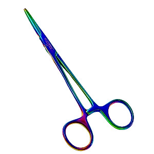 CynaMed German Nurses Doctor Lister Bandage Scissors 7.25" +5.5" + HEMOSTAT Forceps Str +Cvd 5.5" Multi Color Rainbow Color Stainless Steel - (Set of 4)
