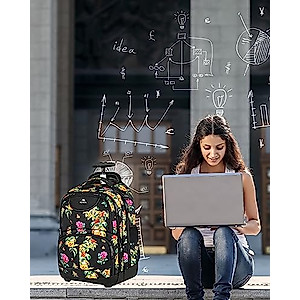 MATEIN Backpack with Wheels, Travel-friendly Rolling Laptop Backpack for Men Women, Freewheel Carry on Luggage Business bag, Compact College Trolley Suitcase Computer Bag fit 17 inch Notebook, Floral