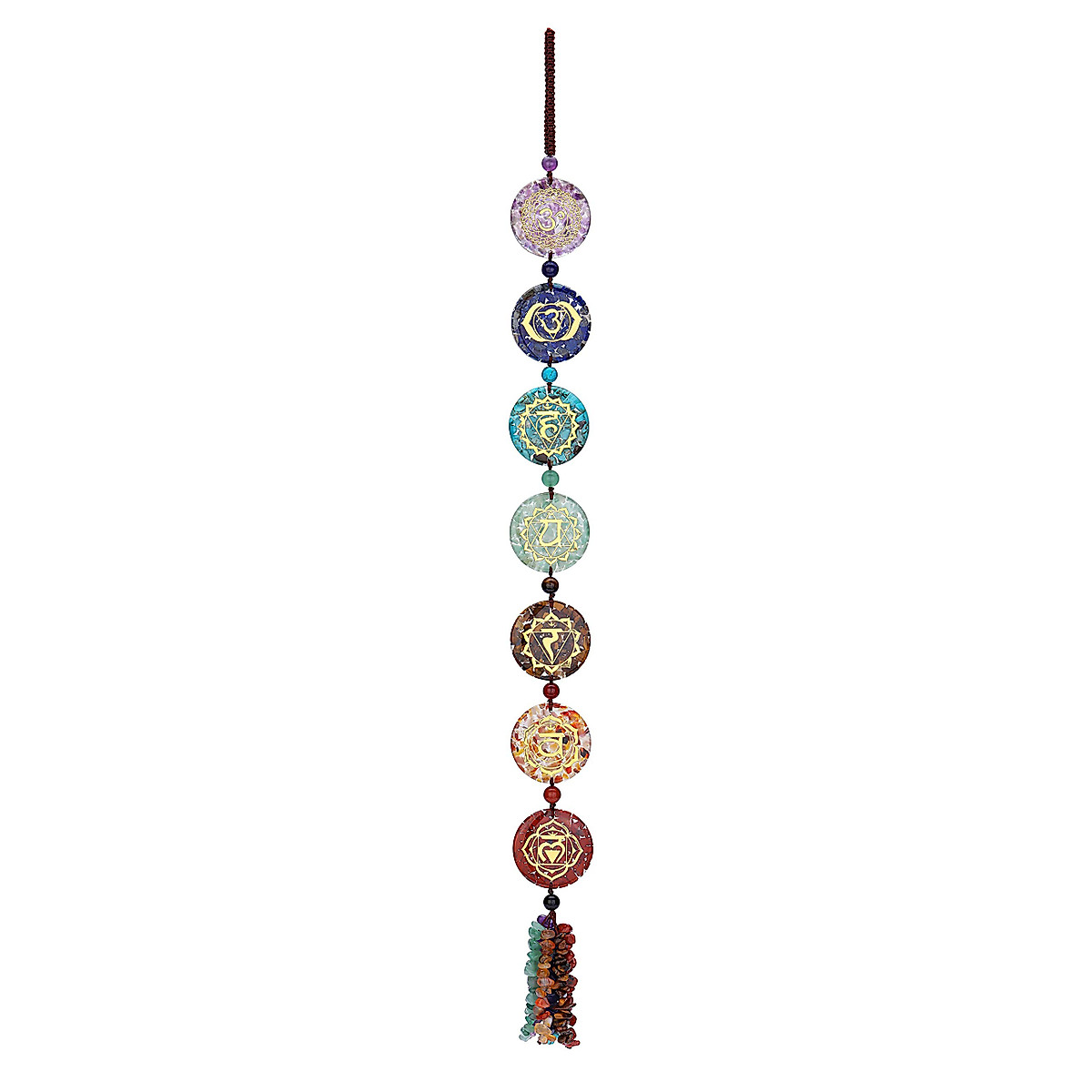 Jovivi Chakra Stones Hanging Ornament 7 Chakra Symbol Healing Crystals Hanging Tassels Wall Hanger for Yoga Meditation Window Car Crystal Decor Home Indoor Christmas Decoration