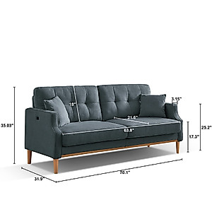 Plococo 3 Seat Sofa Couch with Thick Cushion,3 Person Sofa with Waterproof Fabric,3 Seat Mid-Century Modern Couch with USB Port for Apartment Living Room Office,Blue