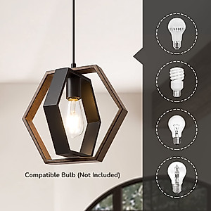 EDISHINE Pendant Lights for Kitchen Island, Farmhouse Hanging Light Fixture with Wood Grain and Black Finish, Adjustable Height Pendant Light for Kitchen Table, Hallway, Entry, cULus Listed
