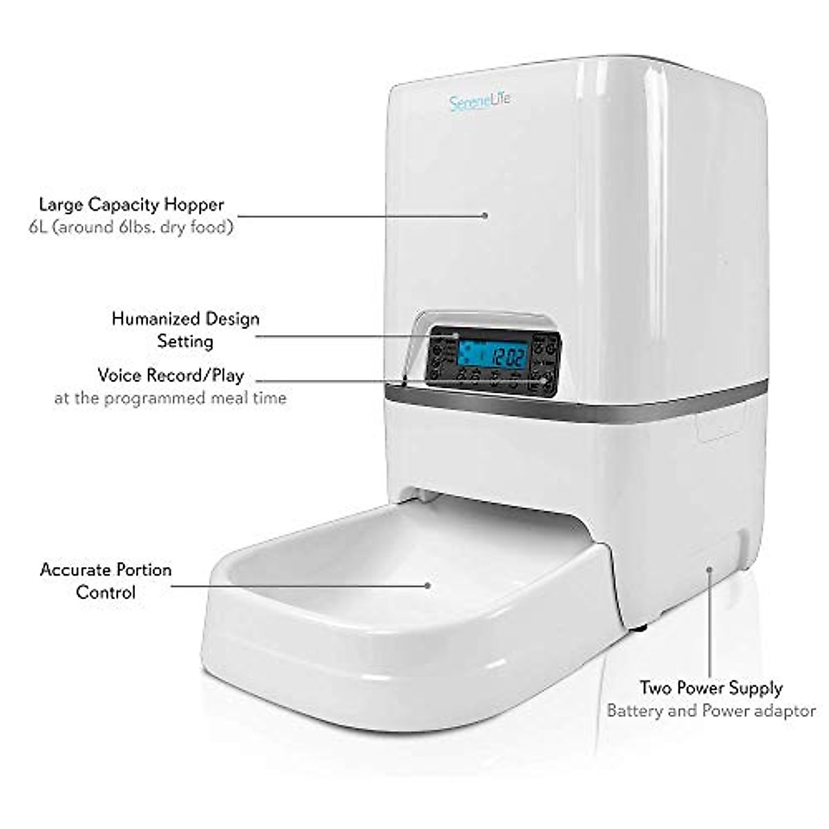SereneLife Automatic Pet Feeder - Electronic Digital Dry Food Storage Meal Dispenser with Built-in Microphone, Voice Recorder, and Timer Programmable to Feed Cat and Dog and Small Animals SLAPF18