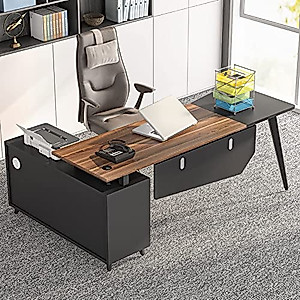 Tribesigns L-Shaped Computer Desk with File Cabinet, 78.74 Inch Large Executive Office Desk with Shelves, Industrial Business Furniture Desk Workstation for Home Office (Rustic Brown)