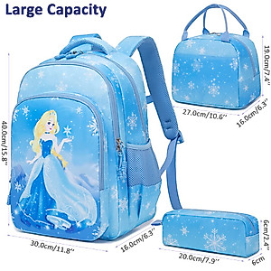 Meisohua Girls School Backpack for Primary Kindergarten Princess Backpack for Kids Girls School Bags with Lunch Tote 3 in 1 Set