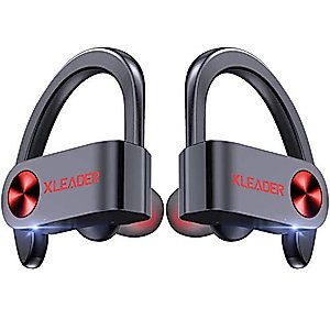 XLeader SoundAngel Sport3 Pro - Bluetooth 5.1 Sports Earbuds IPX7 Waterproof Wireless Running Headphones in Ear with LED Display Charging Case TWS Earphones with Micphones for Workout Fittness Gym Red