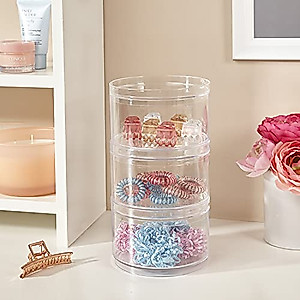 STORi Bella 3-piece Stackable Clear Plastic Container Set | Round Vanity Storage Organizers with Lids for Hair Accessories & Beauty Supplies | Made in USA