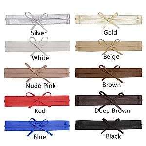 Ayliss Women Soft Leather Obi Belt Self Tie Wrap Cinch Belt,Silver