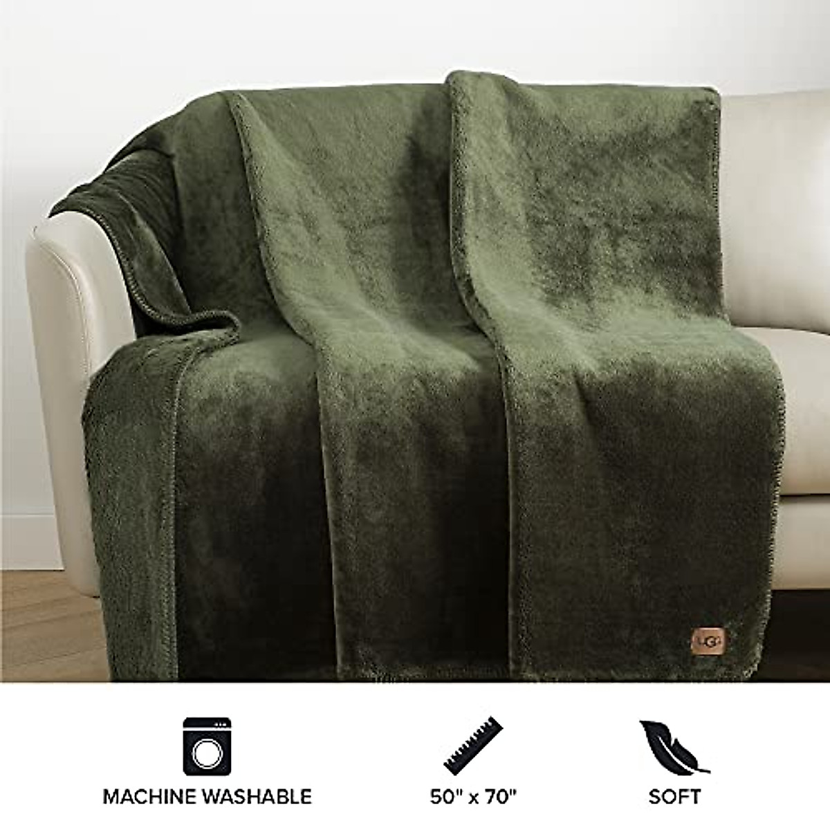 UGG 18963 Whitecap Plush Flannel Oversized Reversible Fleece Throw Blanket Luxury Lightweight Comfortable Cozy Hotel Style Machine Washable Soft Luxurious Blankets, 70 x 50-Inch, Forest