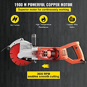 VEVOR Electric Concrete Saw, 7" Blade with 2-1/2 inch Max Cutting Depth, Wet/Dry Sawing with Blade and Tools for Granite, Brick, Porcelain, Reinforced Concrete