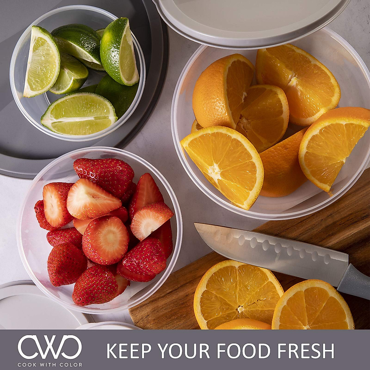 COOK WITH COLOR Round Food Storage Containers with Lids, Easy-Find Nesting Plastic Containers, 14 Piece Set (Grey Ombre)