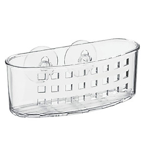 iDesign BPA-Free Plastic Bathroom Suction Organizer Basket - 6.5" x 2.75" x 2.5", Clear