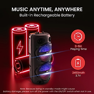 PyleUsa Portable Bluetooth PA Speaker - 200W Dual 6" Rechargeable Indoor/Outdoor BT Karaoke Audio System - TWS,LED Display, FM/AUX/MP3/USB, 6.5mm in, Carry Handle - Wireless Mic, Remote Control