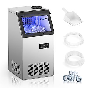 Commercial Ice Maker Machine 150LBS/24H, 2 Water Inlets Under Counter Ice Maker Stainless Steel with 33lbs Ice Storage Capacity, Freestanding Ice Maker