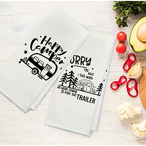 Happy Camper Camping Rules Absorbent Kitchen Towels And Dishcloths 16×24 Inches Set Of 4,Campsite RV Cabin Tent Hand Towel Dish Towel Tea Towel For Kitchen Bathroom Decor,Campers Camping Lovers Gifts