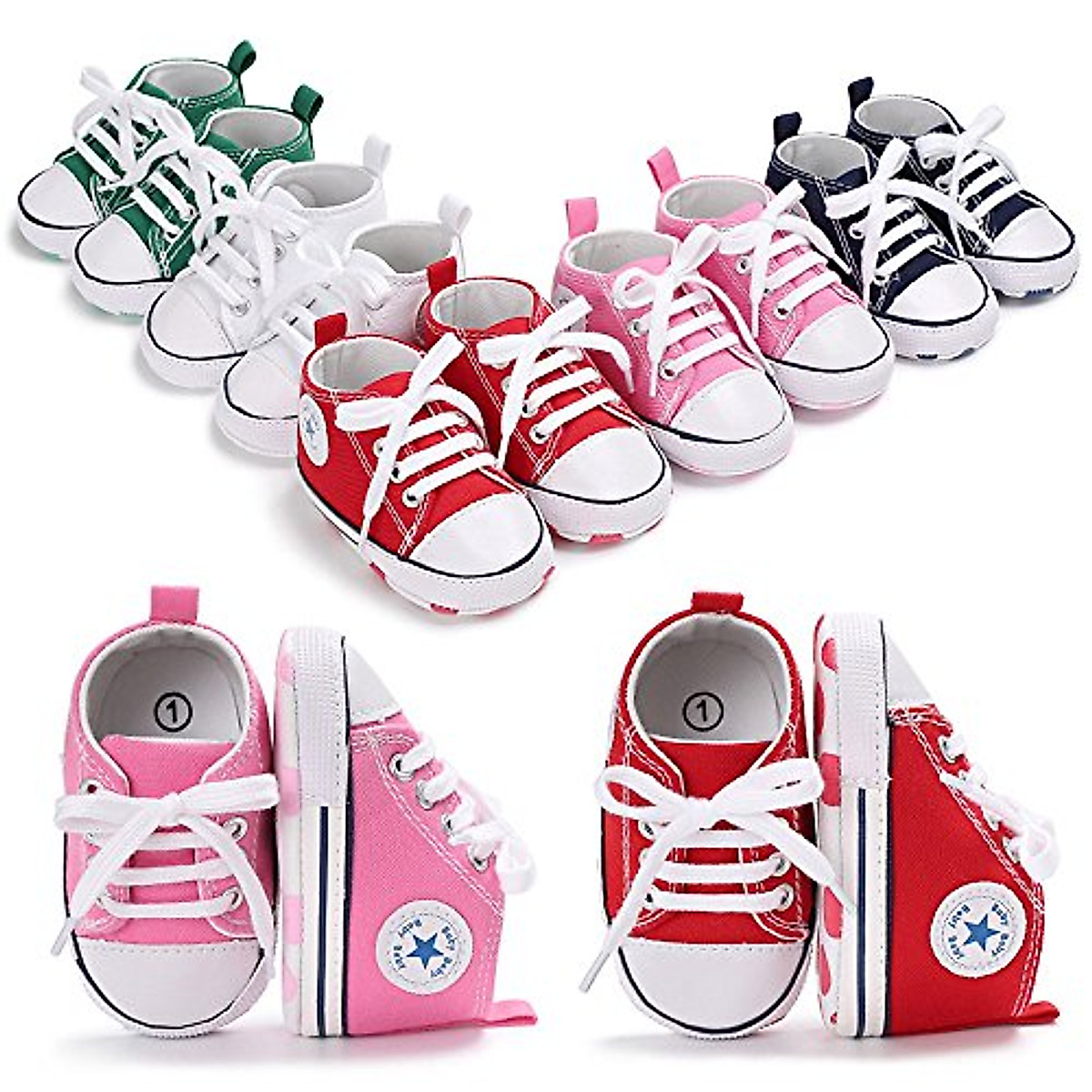 Meckior Baby Girls Boys Canvas Sneakers Soft Sole High-Top Ankle Infant First Walkers Crib Shoes